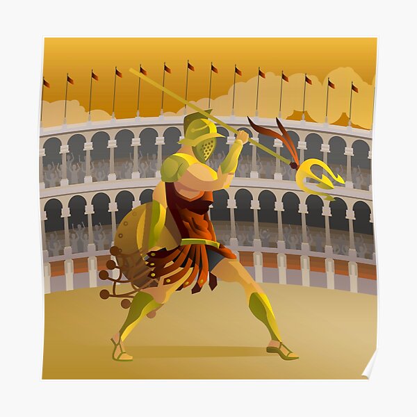 "retiarius net and trident gladiator in coliseum arena" Poster by ...