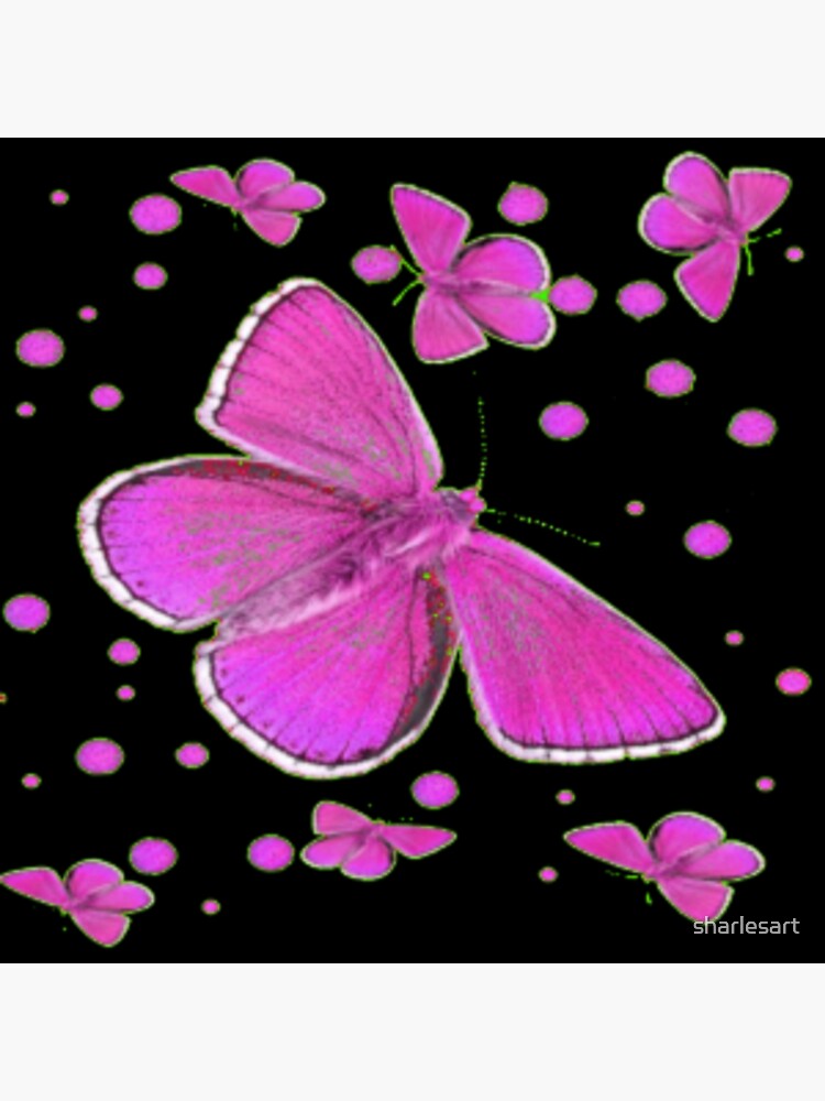 "ABSTRACT FUCHSIA-PINK BUTTERFLY PATTERNS BLACK ART" Sticker for Sale ...