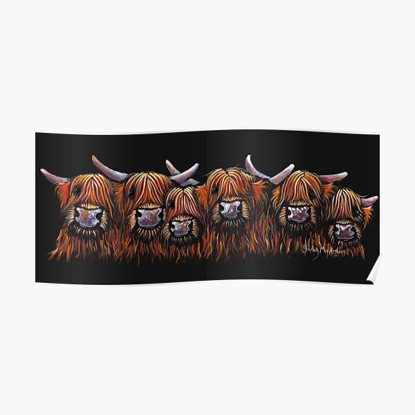 "Scottish Highland Cows PRiNT ' ALL IN A ROW ' by Shirley MacArthur ...