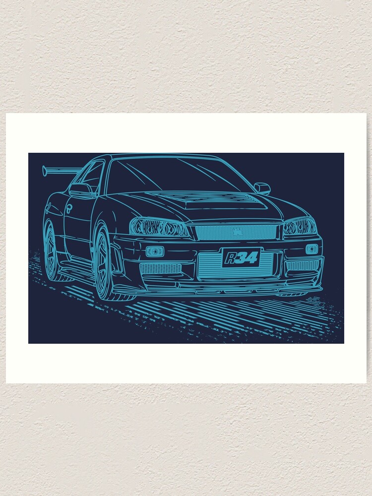 "Nissan Skyline GTR R34 Lineart Blueprint" Art Print for Sale by ...