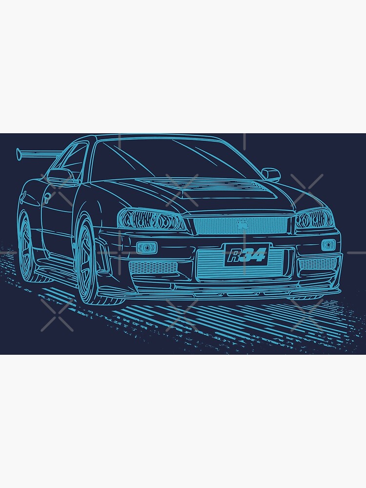 "Nissan Skyline GTR R34 Lineart Blueprint" Poster for Sale by ...