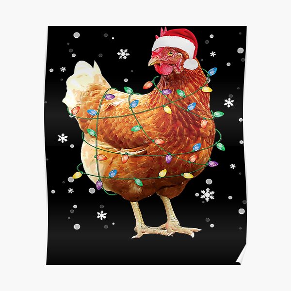 Póster «Pollo Árbol de Navidad Luces Sombrero de Papá Noel Pijama de ...
