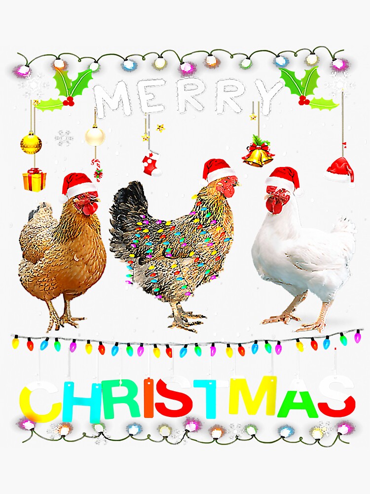 Pegatina «Pollo Divertido Feliz Navidad Pollo Papá Noel Luces Navidad ...