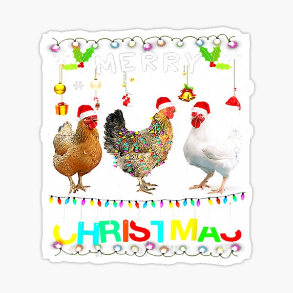 Pegatina «Pollo Divertido Feliz Navidad Pollo Papá Noel Luces Navidad ...