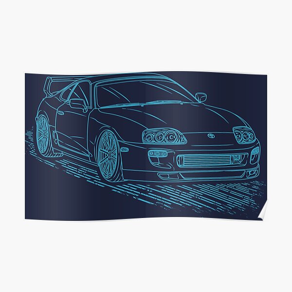 "JDM Toyota Supra MK4 Lineart Blueprint" Poster for Sale by Joshirosung ...