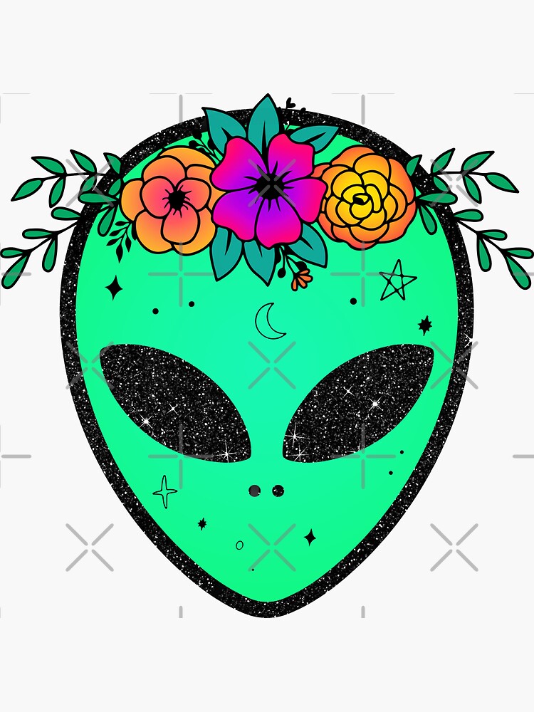 "Cute Alien With Flower Crown - Green Alien" Sticker for Sale by ...