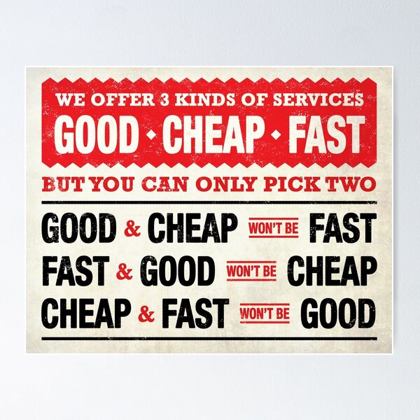 "Good Cheap Fast - Funny Joke Signs" Poster for Sale by -Koleidescope ...