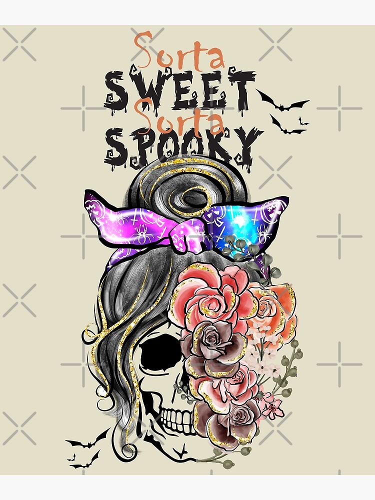 "Sorta Sweet Sorta Spooky Vintage Skull and Flowers White Halloween ...