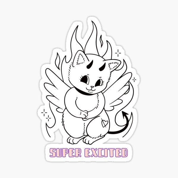"HELL KITTEN Devilish kitten quote PINK SUPER EXCITED" Sticker for Sale ...