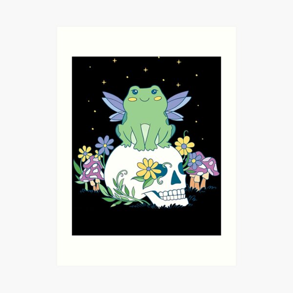 "Fairy Frog On Skull Cottage core Aesthetic Fairycore" Art Print for ...