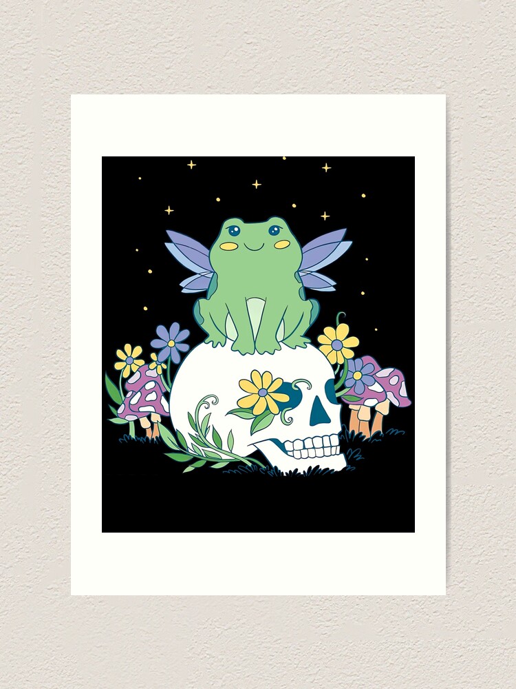 "Fairy Frog On Skull Cottage core Aesthetic Fairycore" Art Print for ...