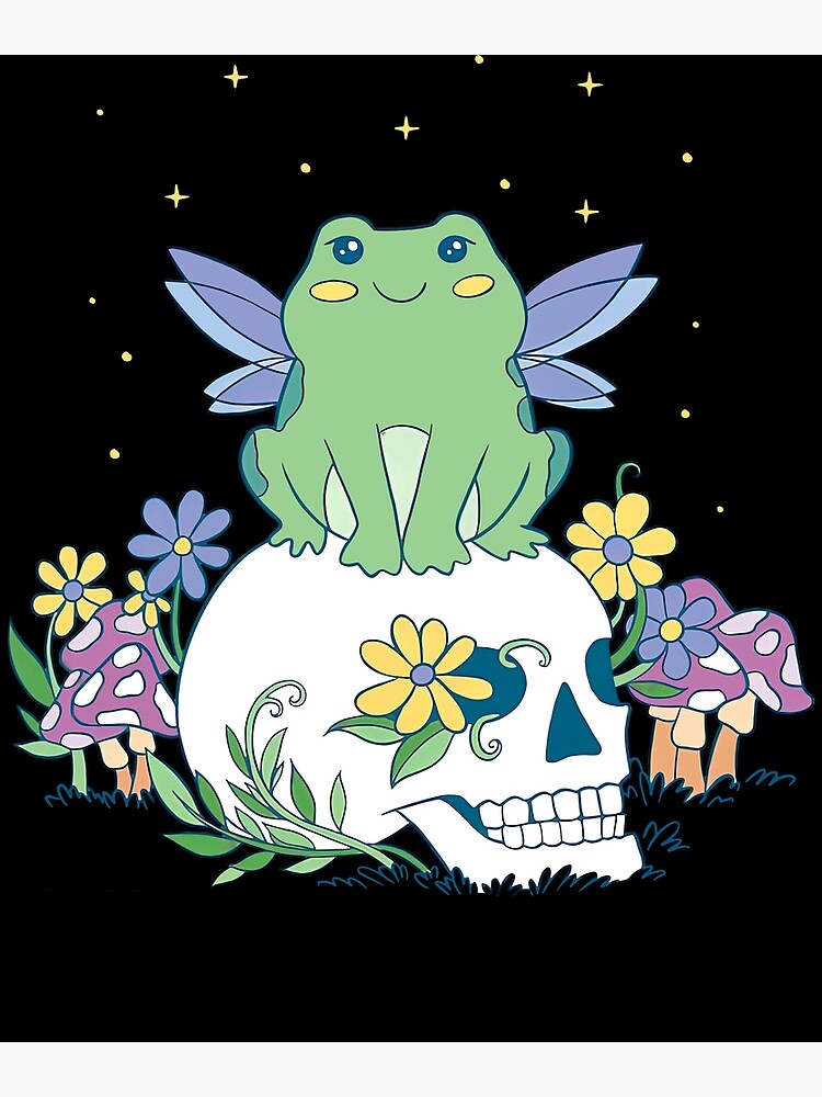 "Fairy Frog On Skull Cottage core Aesthetic Fairycore" Art Print for ...