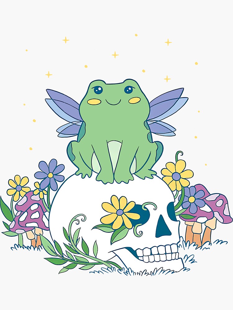 "Fairy Frog On Skull Cottage core Aesthetic Fairycore" Sticker for Sale ...