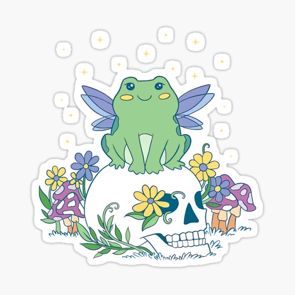 "Fairy Frog On Skull Cottage core Aesthetic Fairycore" Sticker for Sale ...