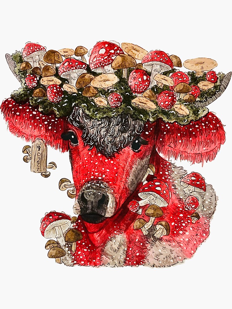 "Mooshroom Mushroom Cow Water Painting Illustration" Sticker for Sale ...