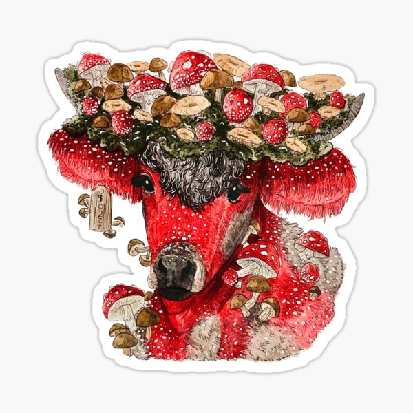"Mooshroom Mushroom Cow Water Painting Illustration" Sticker for Sale ...