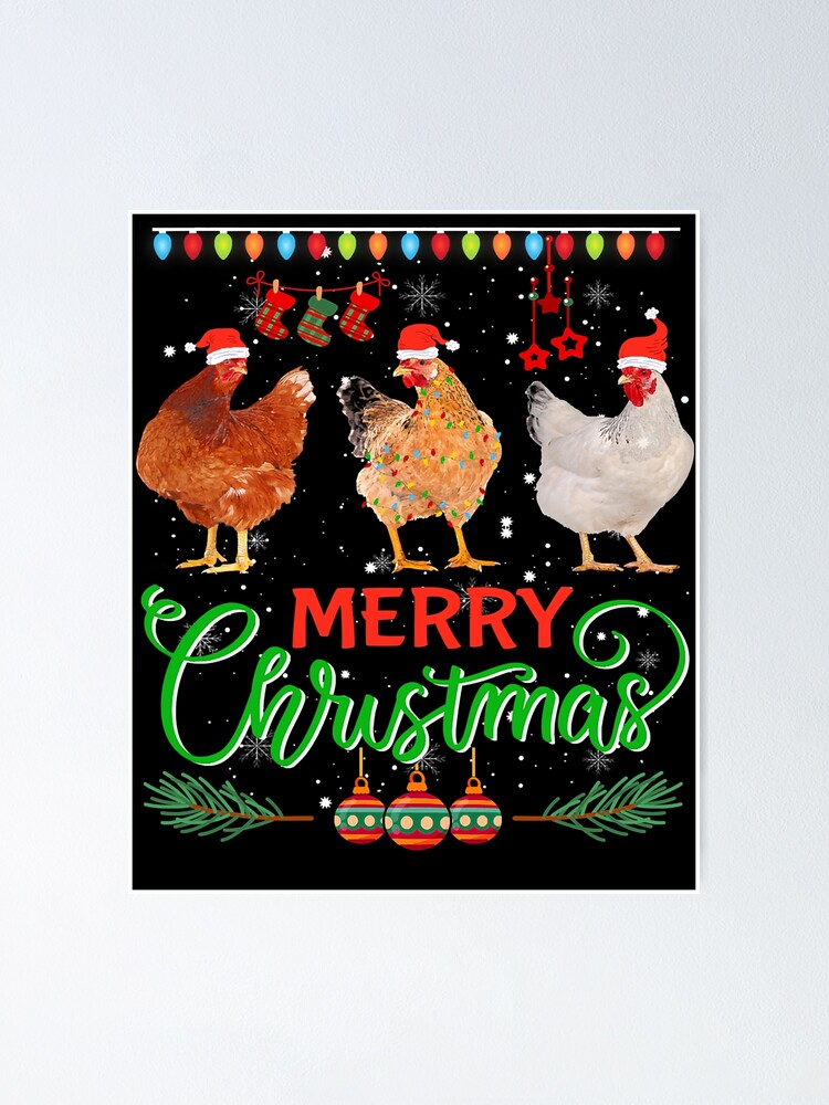 Póster «Pollo Feliz Navidad Pollo Sombrero de Papá Noel Luces Navidad ...