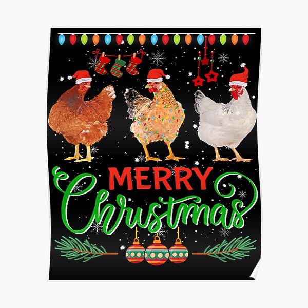 Póster «Pollo Feliz Navidad Pollo Sombrero de Papá Noel Luces Navidad ...