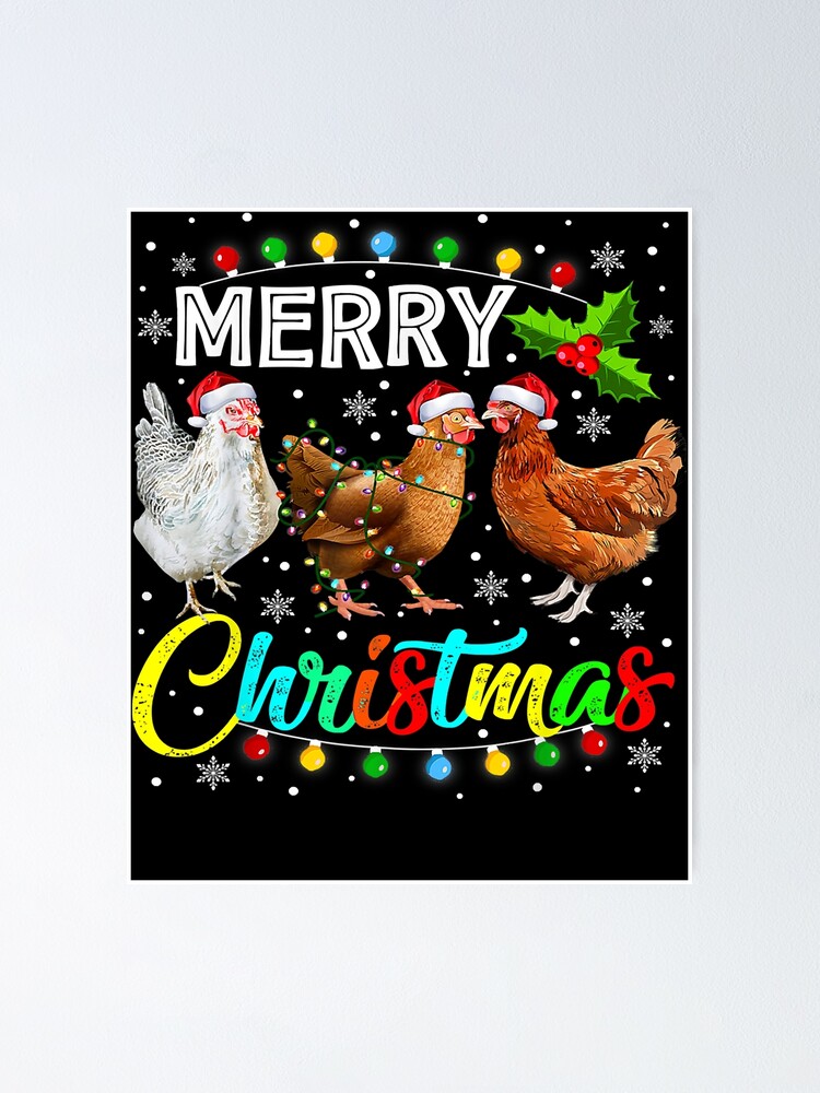 Póster «Pollo Feliz Navidad Pollo Sombrero De Papá Noel Luces Navidad ...