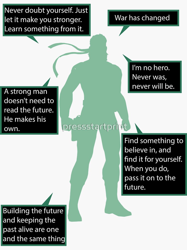"Metal Gear Solid Snake Quotes" Sticker by pressstartprint | Redbubble