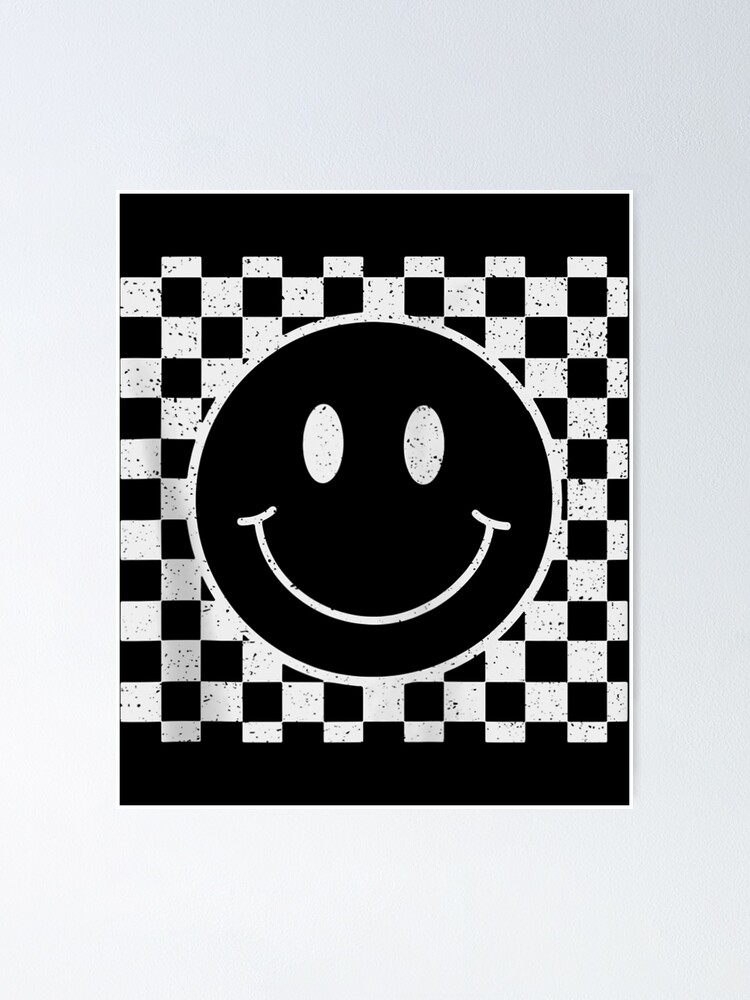 "Retro Vintage Smiley Face Checkered Pattern Smile Face Meme" Poster ...