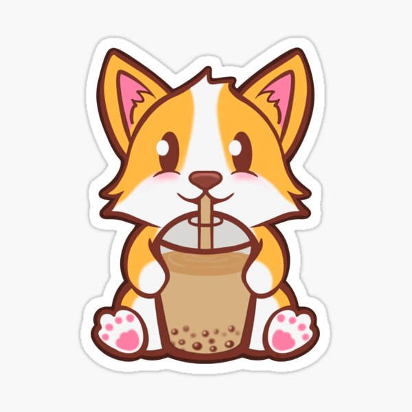 "Corgi Drinking Boba Tea!" Sticker for Sale by ToytakuPrints | Redbubble