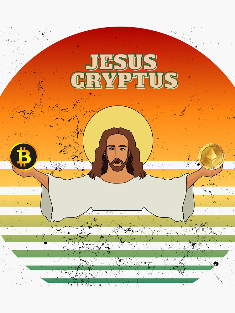 "Jesus Cryptus bitcoin vs ethereum" Sticker for Sale by nikolaviktoria ...
