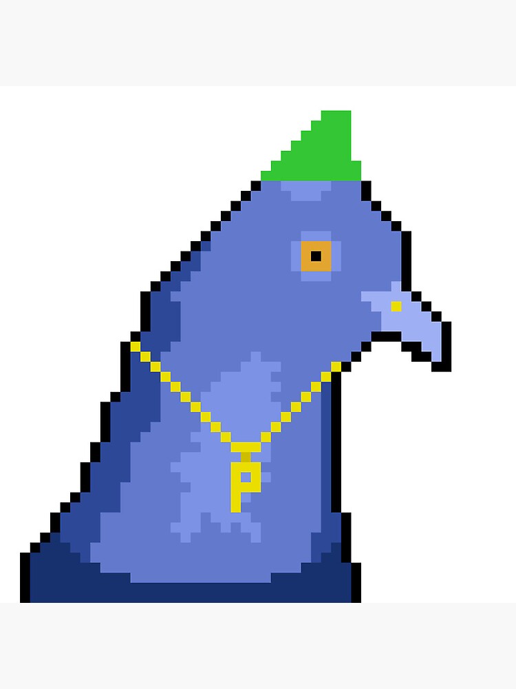 "Pigeon Punk. Pigeon With Gold Chain and Green Mohawk. NFT Style Pixel ...