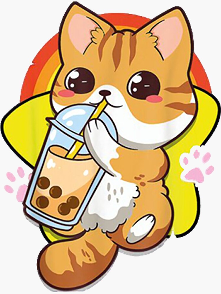 "cat boba tea bubble - cat boba tea " Sticker for Sale by AlfieMcLean ...