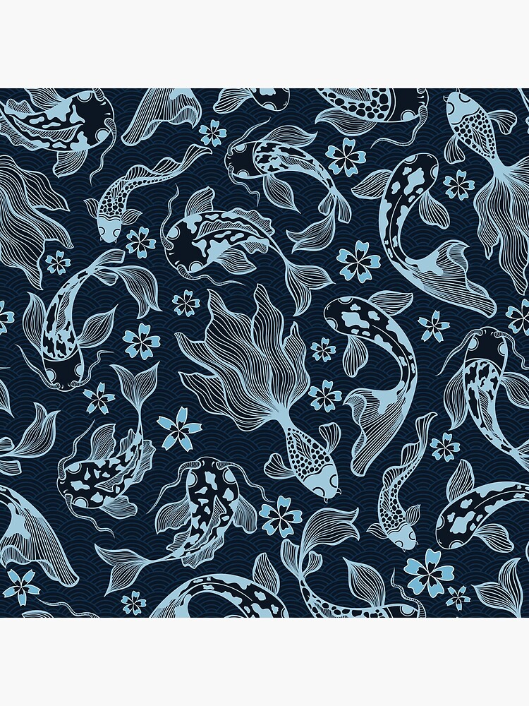 "Japanese Blue Koi Fish Pattern Design - Koi Fish Patterns" Poster for ...