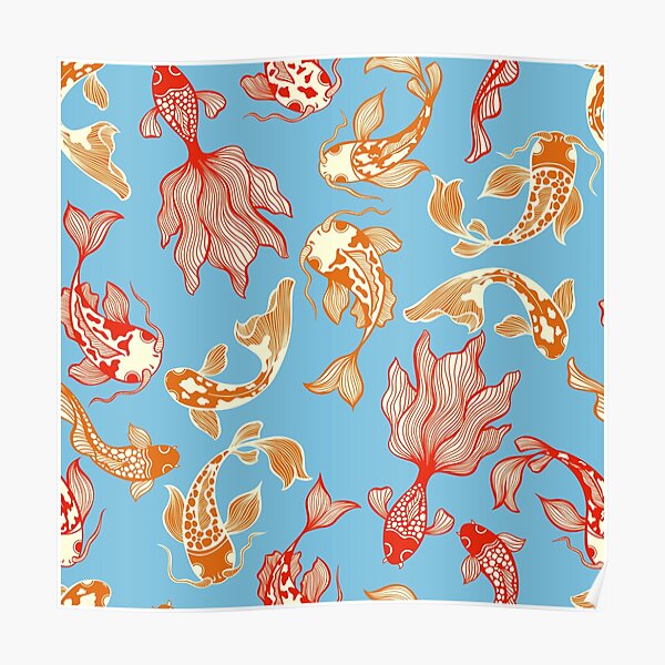 "Japanese Red Koi Fish Pattern Design - Koi Fish Patterns" Poster for ...