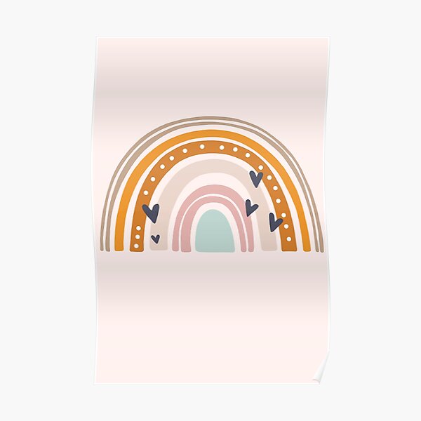 "Earthy Pastel Colors Boho Rainbow Raining Hearts" Poster for Sale by ...