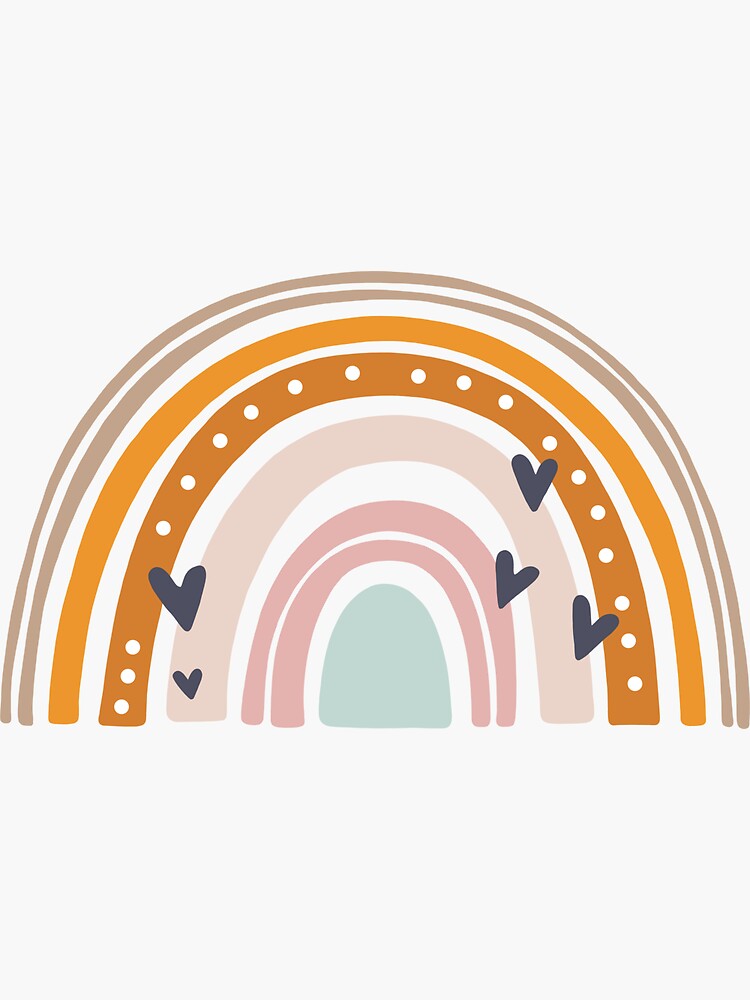 "Earthy Pastel Colors Boho Rainbow Raining Hearts" Sticker for Sale by ...