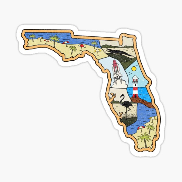 "Florida Illustrated Map Jacksonville Miami Tampa Everglades National ...