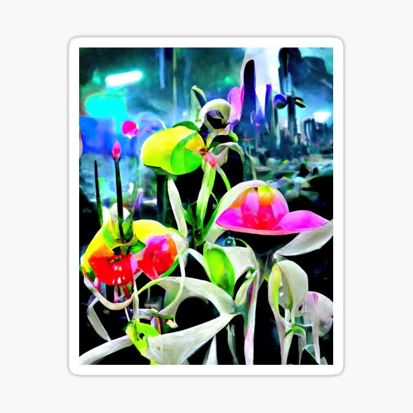 "Alien Garden Flowers - Futuristic garden in bloom #2" Sticker for Sale ...