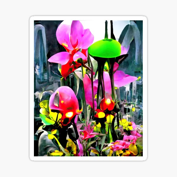 "Alien Garden Flowers - Futuristic garden in bloom #5" Sticker for Sale ...
