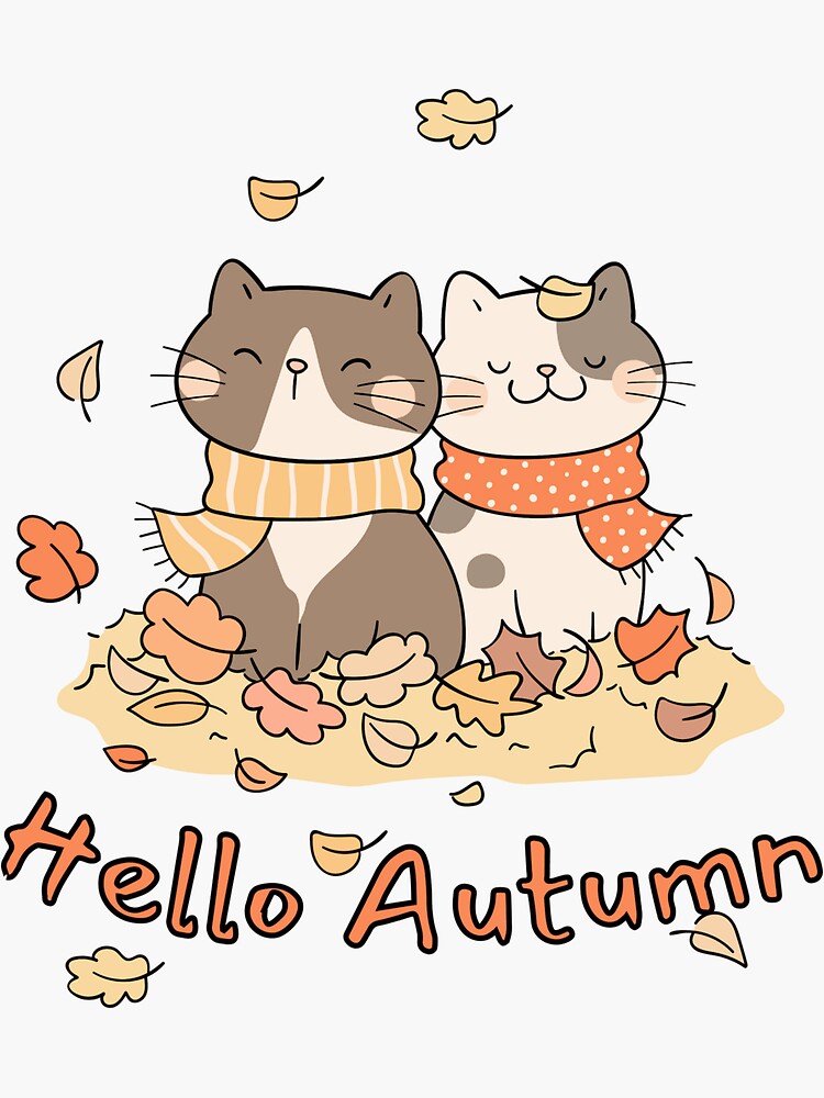 "PoCats / Hello Autumn Cat / Cute Cat Theme For Autumn" Sticker for ...