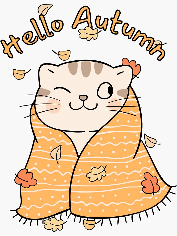 "PoCats / Hello Autumn Cat / Cute Cat Theme For Autumn" Sticker for ...