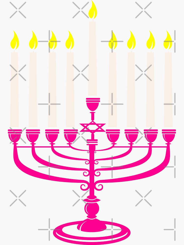 "hot pink menorah hanukkah " Sticker for Sale by gossiprag | Redbubble