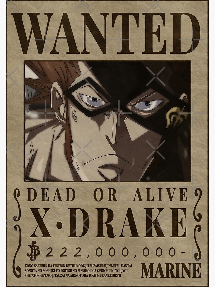 "X Drake Wanted One Piece Sword Bounty Poster" Poster for Sale by ...