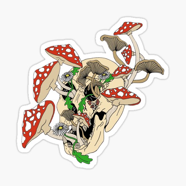 "Shroom skull, overgrown red and cream" Sticker for Sale by Wolf-Moon ...