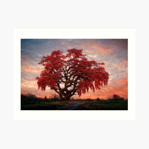 "AI Art Gallery™ - Red Sunset Maple Tree" Art Print for Sale by AI-Art ...