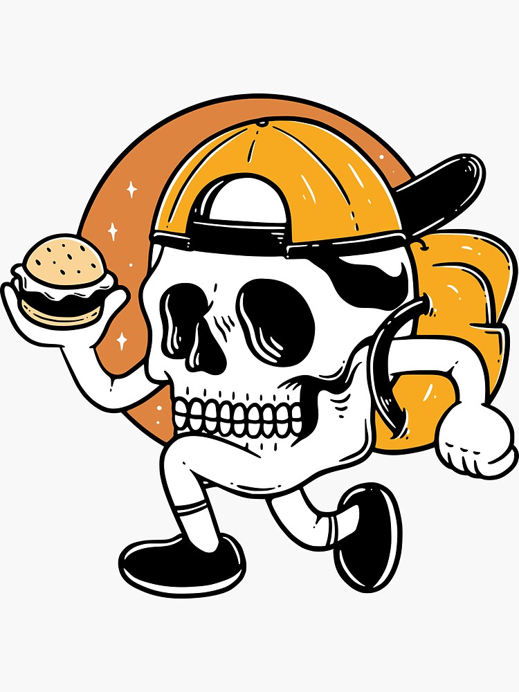 "Skull Cap With Burger Illustration" Sticker for Sale by rukurustudio ...