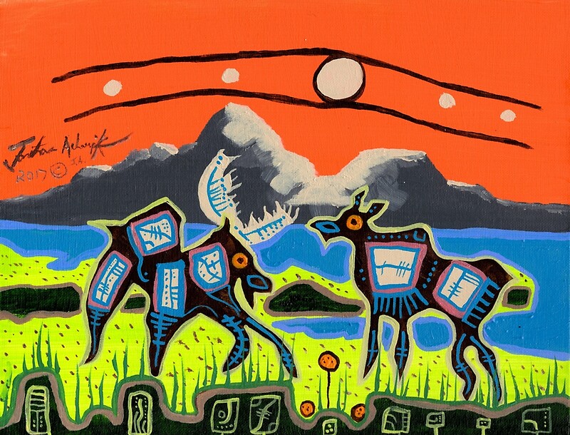 "2 Moose, Native Woodland Art" by Jonathan Achneepineskum | Redbubble