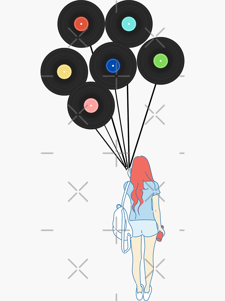 "Girl With Vinyl Records Balloons For Retro Music Art Lover And Vintage ...