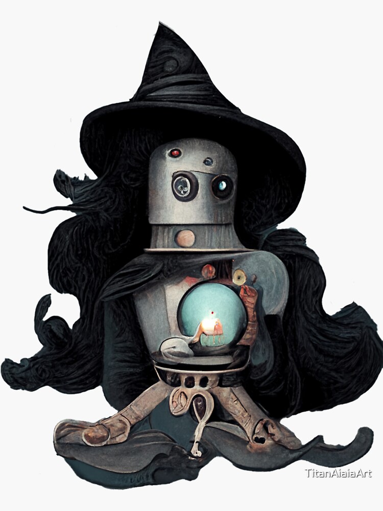 "Robotta Mech the Drag Queen Robot Witch AI Art" Sticker for Sale by ...
