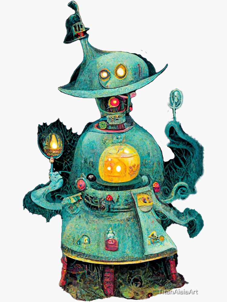 "Happy the Helpful Robot Witch AI Art" Sticker for Sale by ...