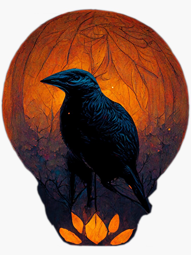 "Raven In Front Of The Orange Moon" Sticker for Sale by LateNiteMndRacr ...
