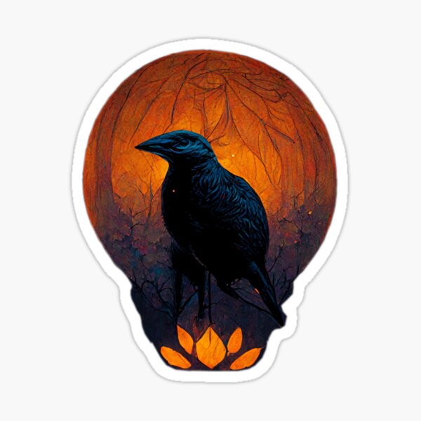 "Raven In Front Of The Orange Moon" Sticker for Sale by LateNiteMndRacr ...