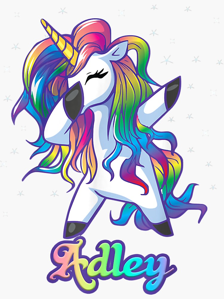 "ADLEY Name Personalized Custom Rainbow Unicorn Dabbing " Sticker for ...